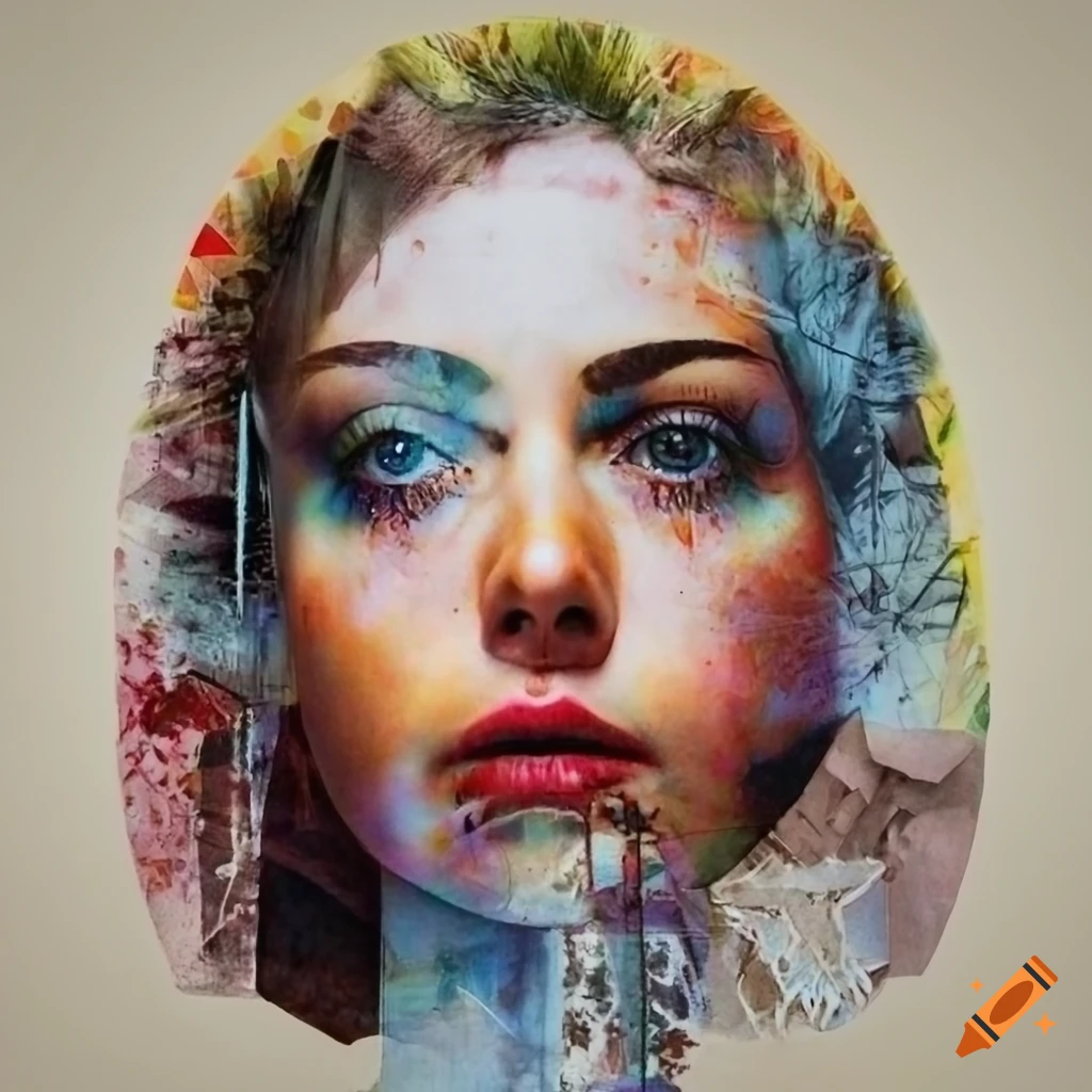 Collage artwork featuring photorealistic images of women with detailed ...