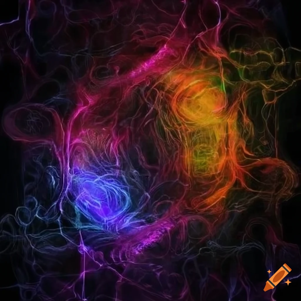 Abstract representation of quantum mechanics particles in superposition ...