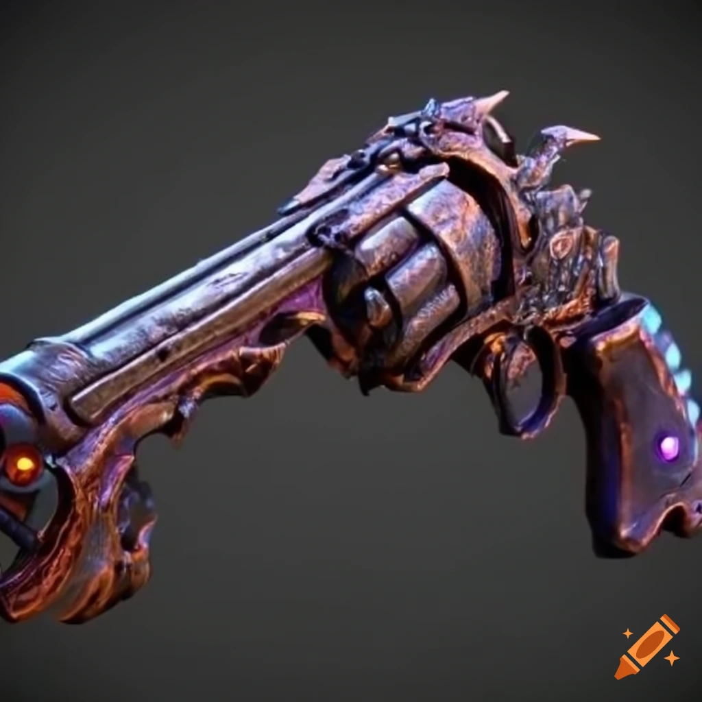 Intricately-designed gothic-themed heavy plasma revolver sculpture in ...
