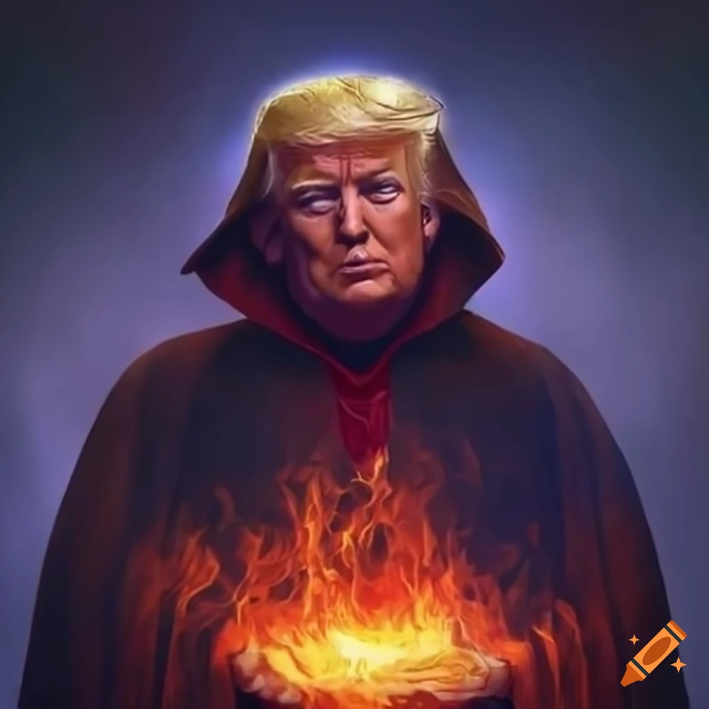 Fire wizard Donald Trump in a fantasy setting on Craiyon