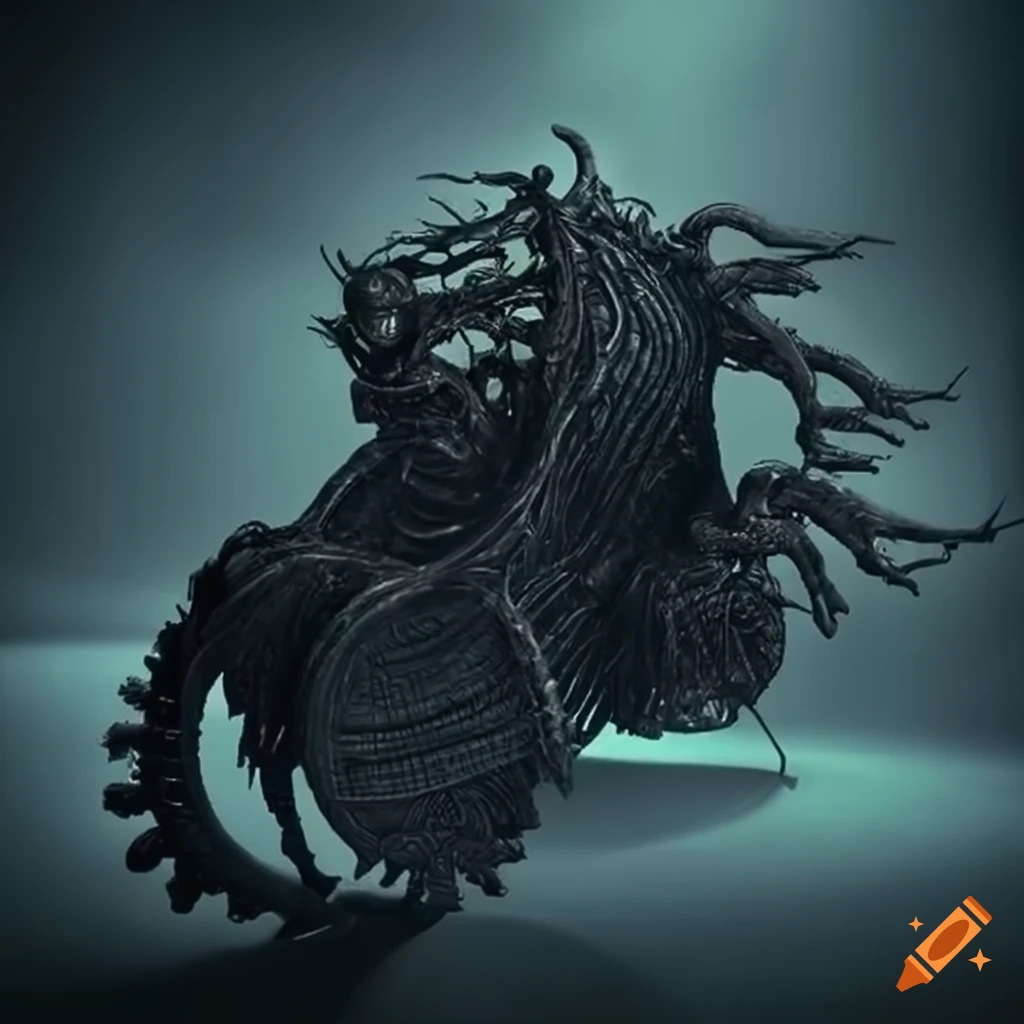 Lovecraftian flying motorcycle with Giger-esque tentacles in 3D render ...