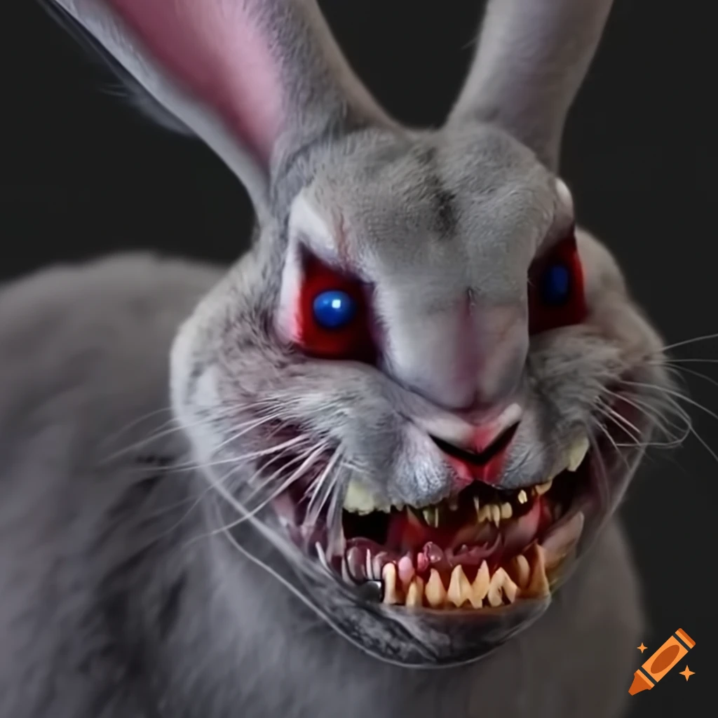 Scary evil rabbit with sharp teeth and intense eyes on Craiyon
