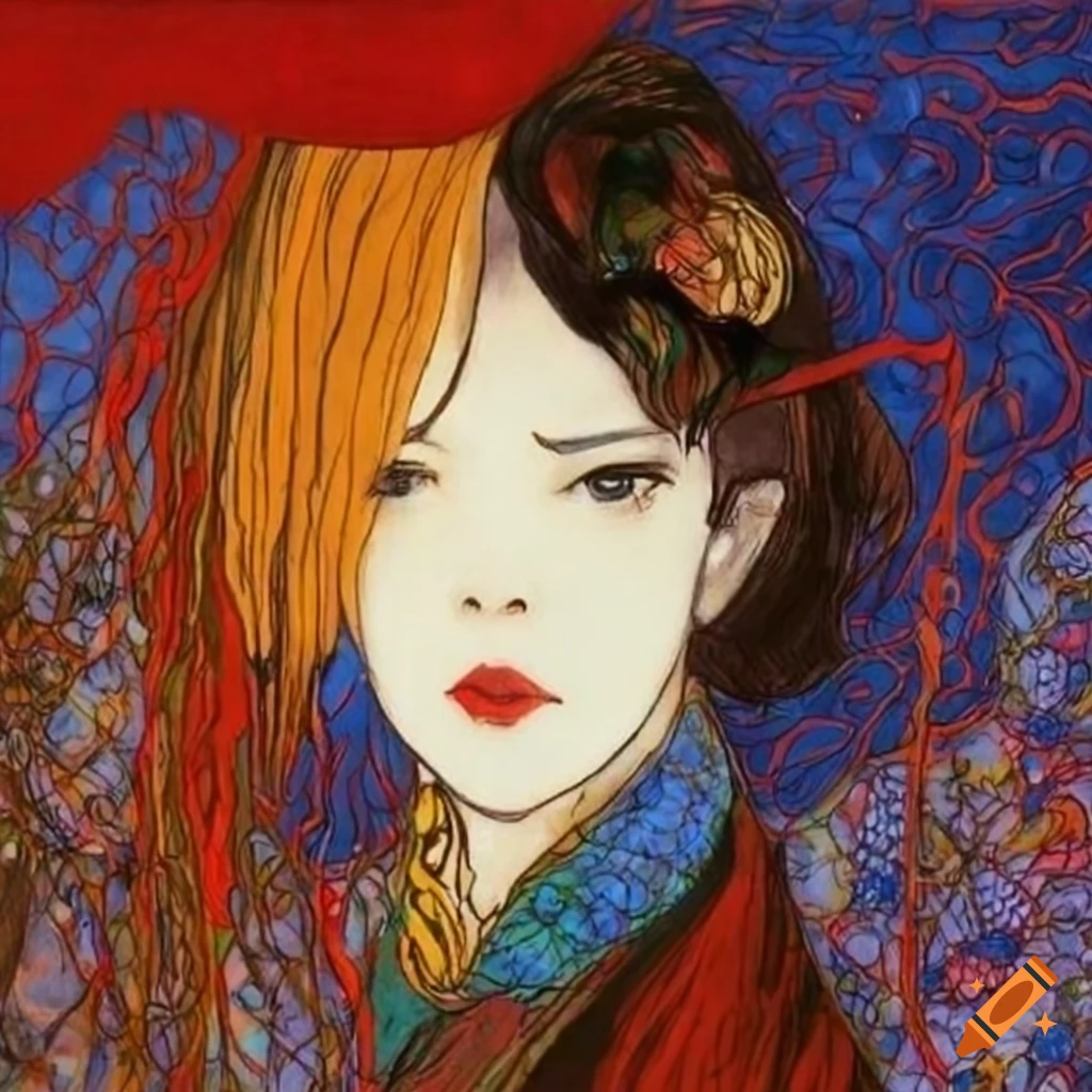 Portrait art with anime and abstract hand-drawn elements on Craiyon