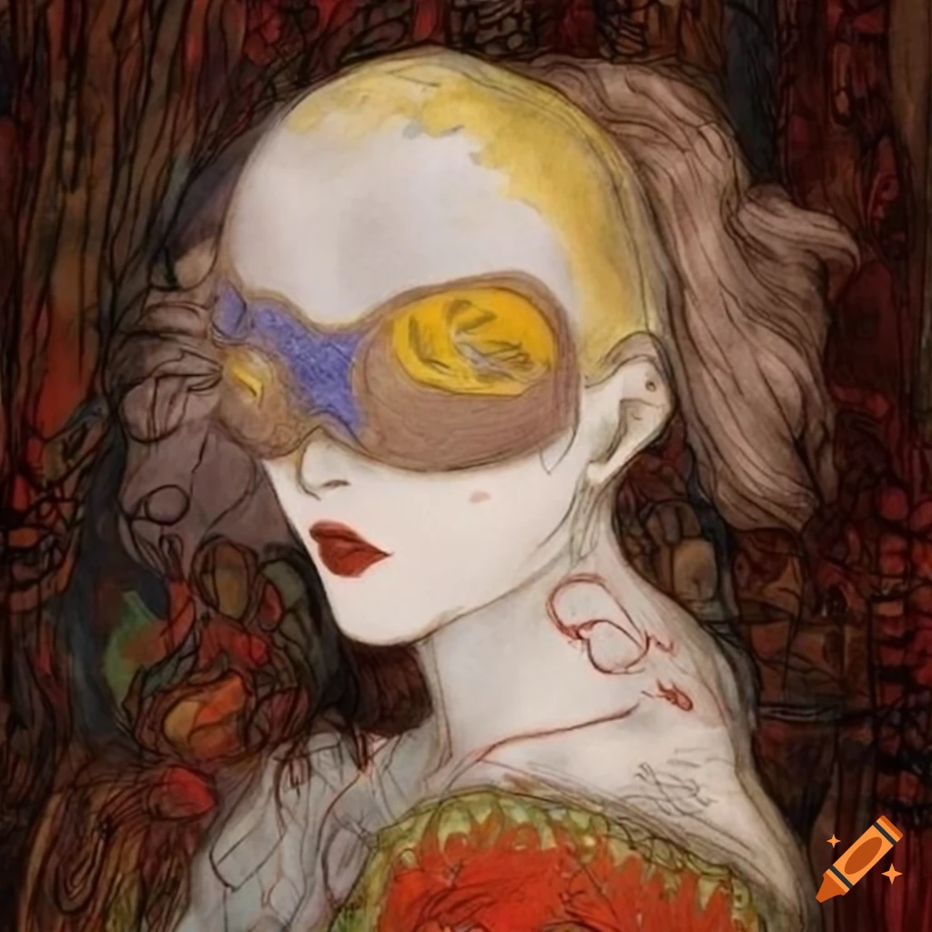 Portrait art with anime and abstract hand-drawn elements on Craiyon