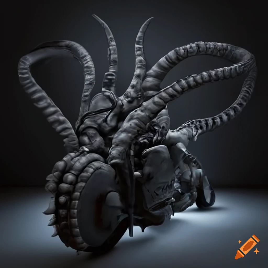 Terrifying Lovecraftian flying motorcycle with Giger-esque tentacles in ...