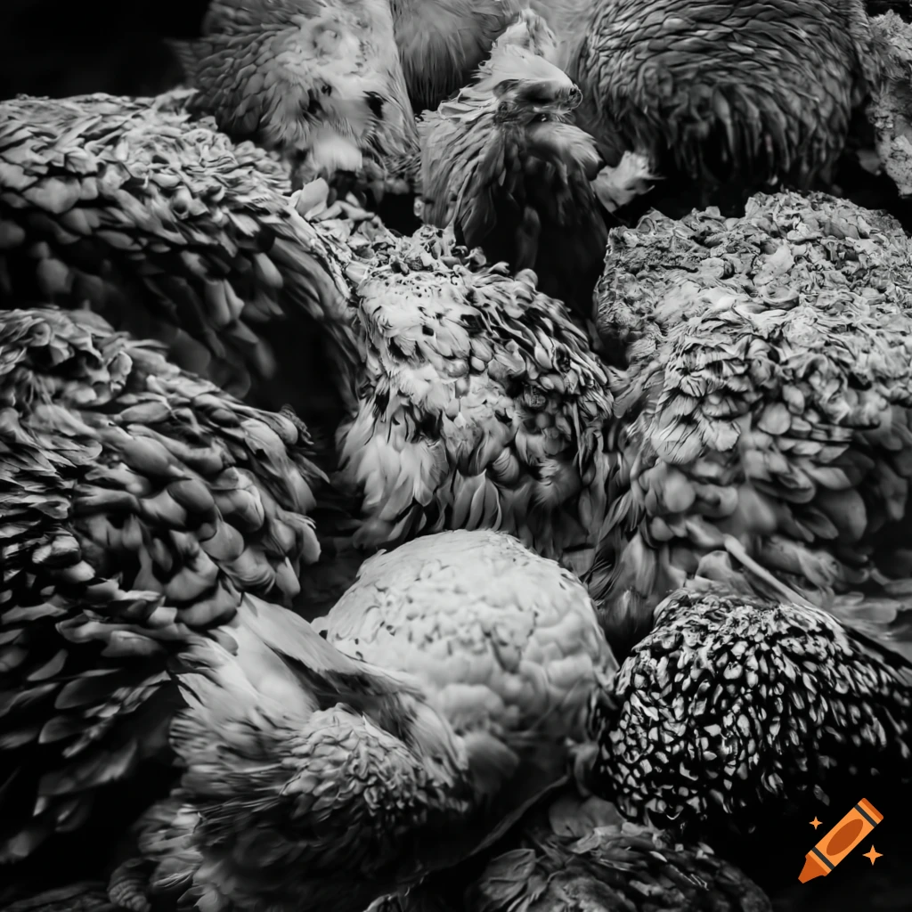 Jelly fungus chicken surrounded by small cluster chickens in a market ...