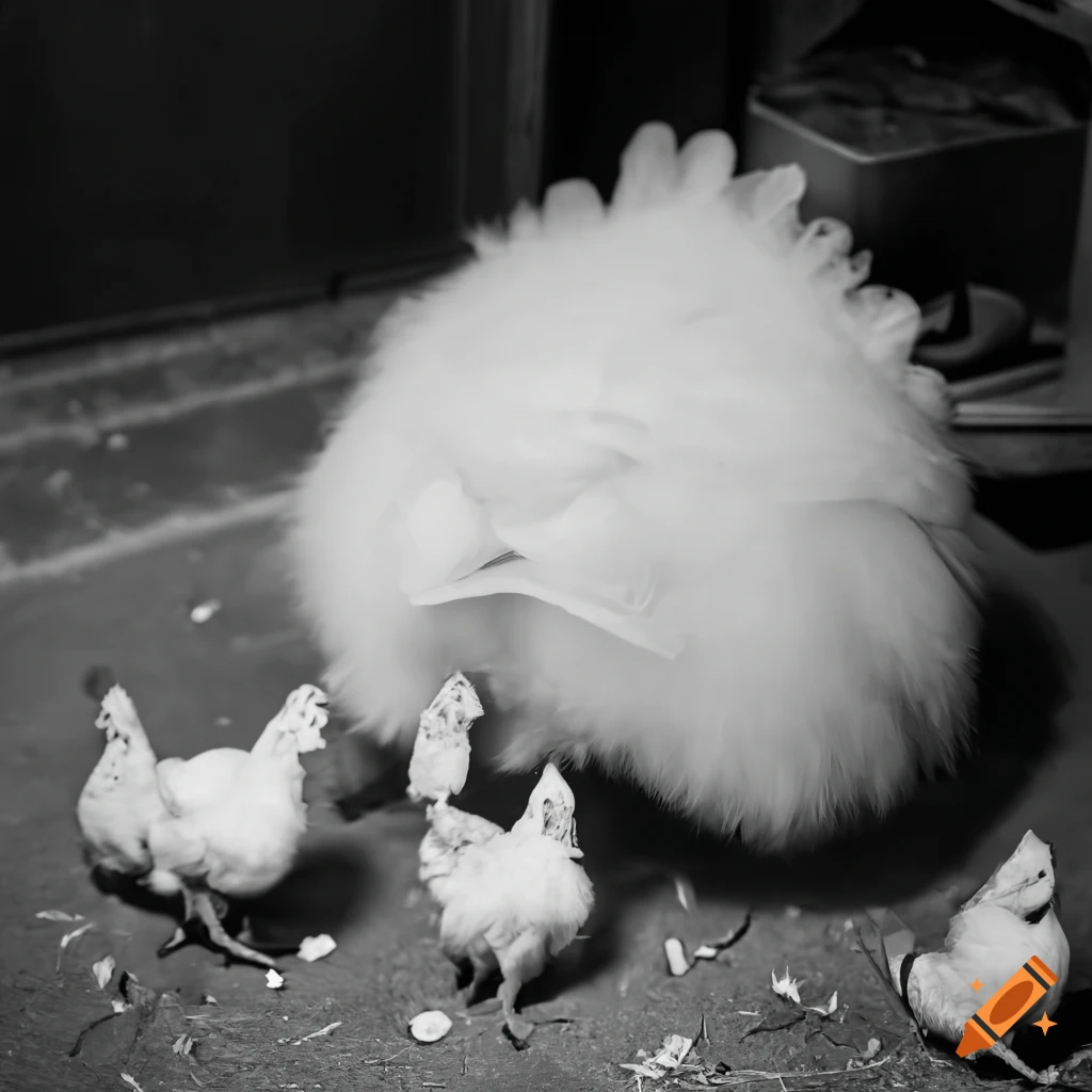 Jelly fungus head chicken with small chickens and garbage in an airport ...