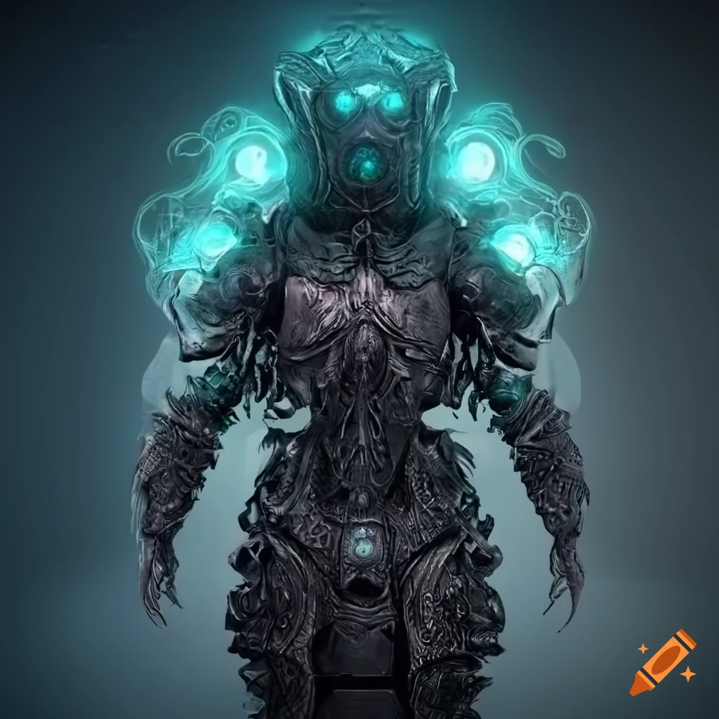 High definition sleek 3D rendered Lovecraftian cosmic arm armor on Craiyon