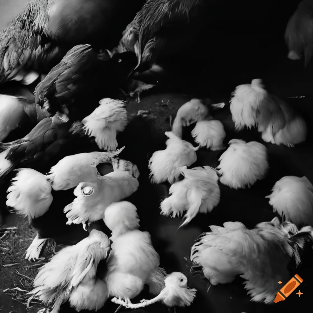 Jelly fungus chicken surrounded by cluster chickens and trash in ...