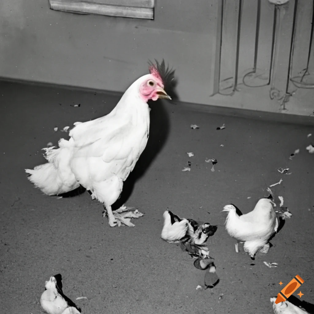 Jelly fungus wig head livestock farming chicken surrounded by chicks ...