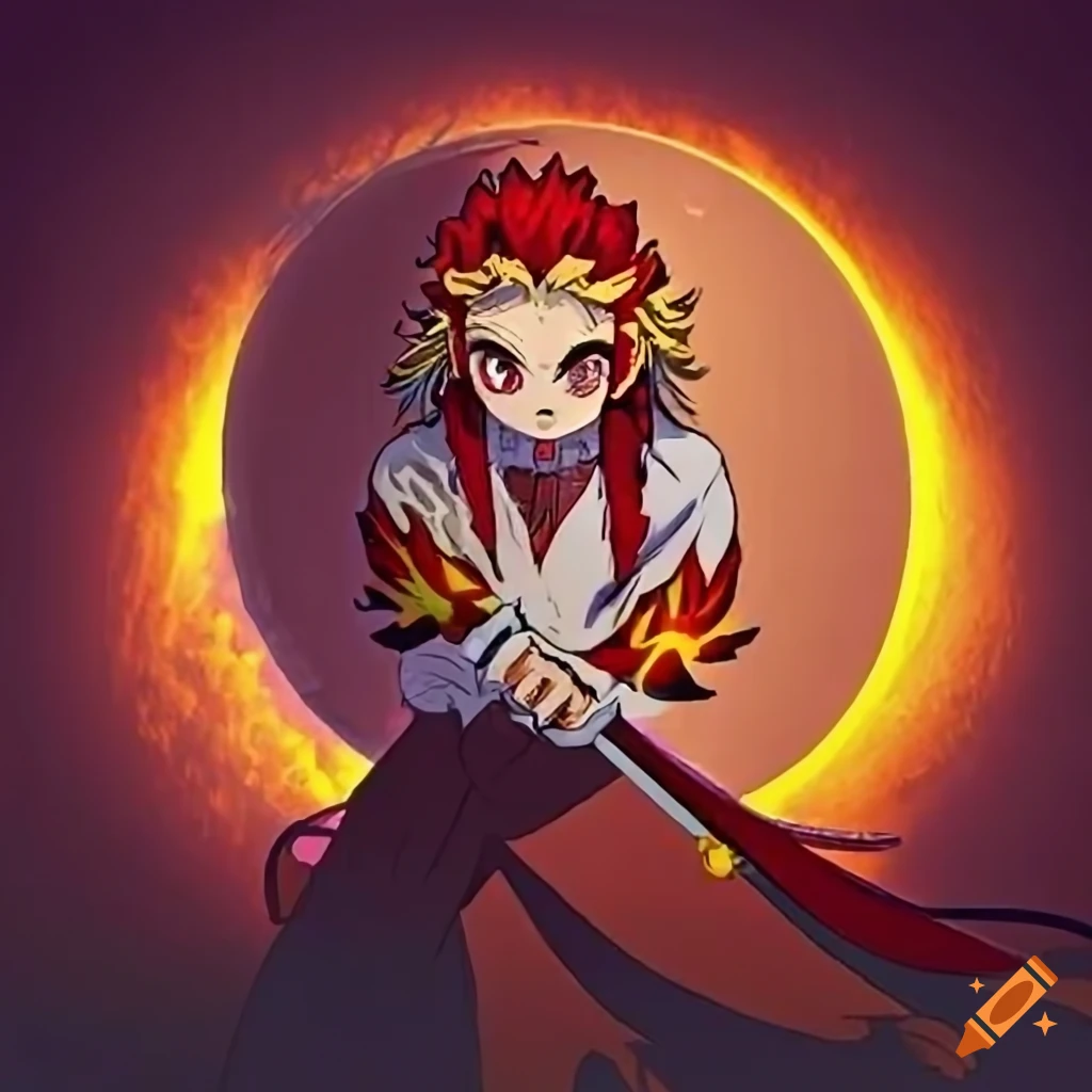 Badge design with flaming full moon inspired by Rengoku from Demon ...