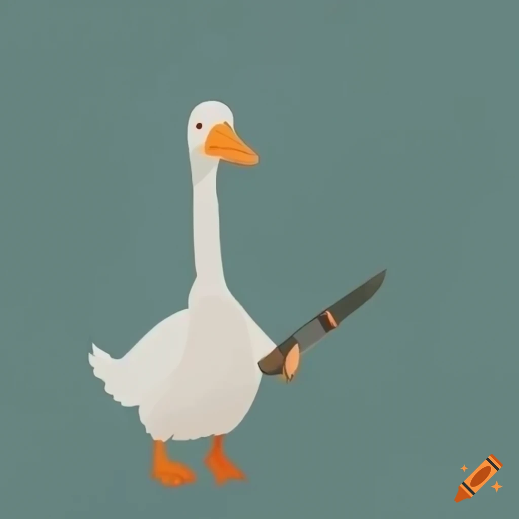 Cartoon goose inspired by untitled goose game holding a knife on Craiyon