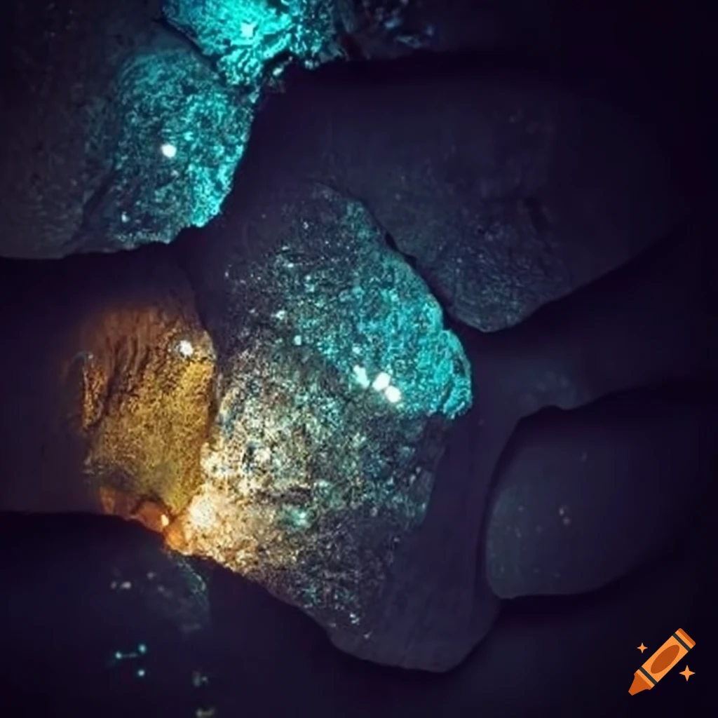 Cave wall embedded with glittering gemstones in firelight on Craiyon