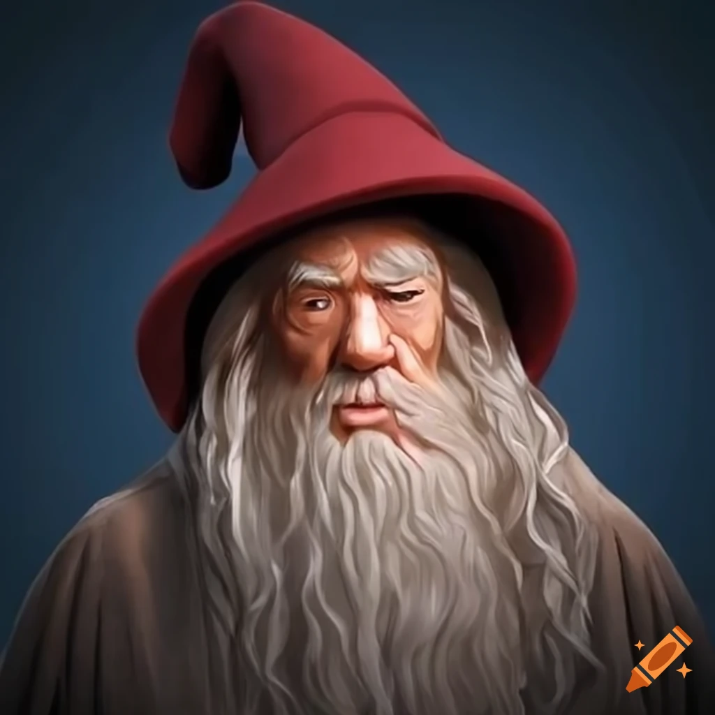 Famous Hobbit character Gandalf with a maroon hat on Craiyon