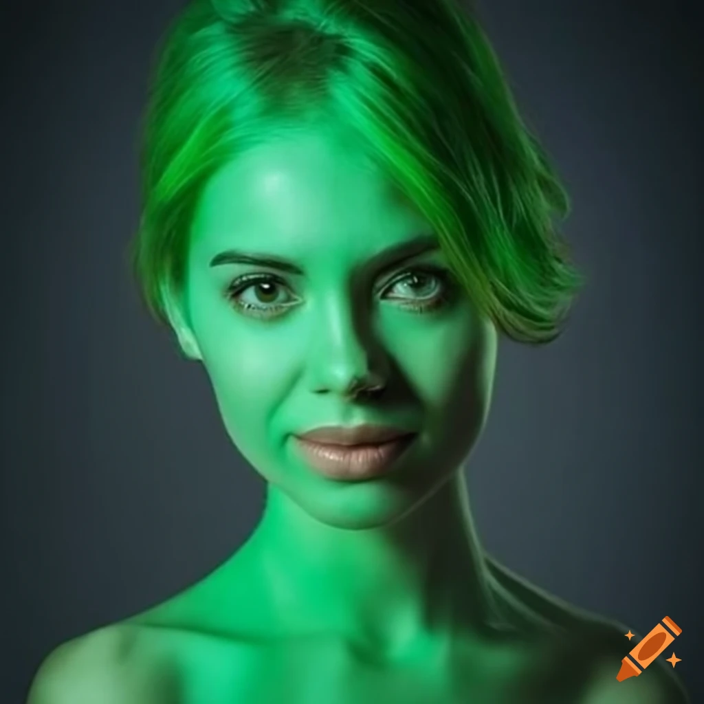 Woman with green skin and green hair on Craiyon