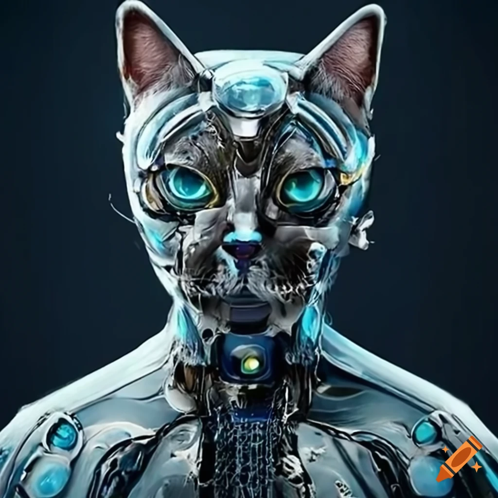 Innovative cyborg cat design inspired by brad pitt's features on Craiyon