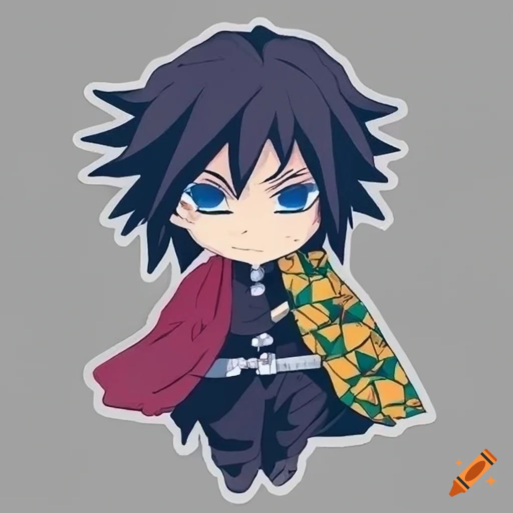 Chibi drawing of demon slayer giyu tomioka in a sorrowful pose on Craiyon