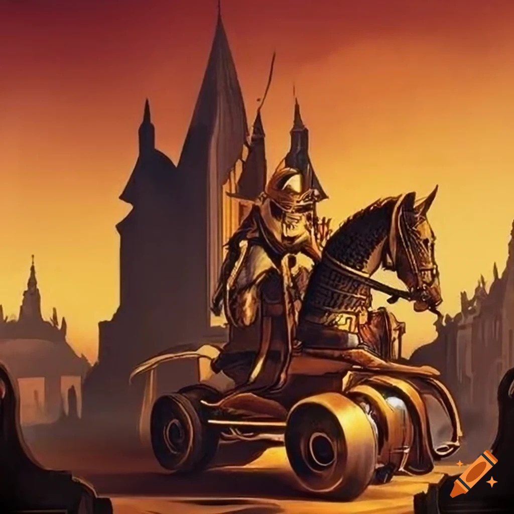 Knight riding a luxury-themed go-kart through a rich palace in a ...