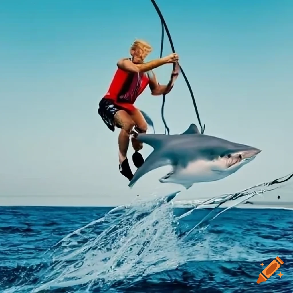 Donald trump jumping shark on water skis on Craiyon