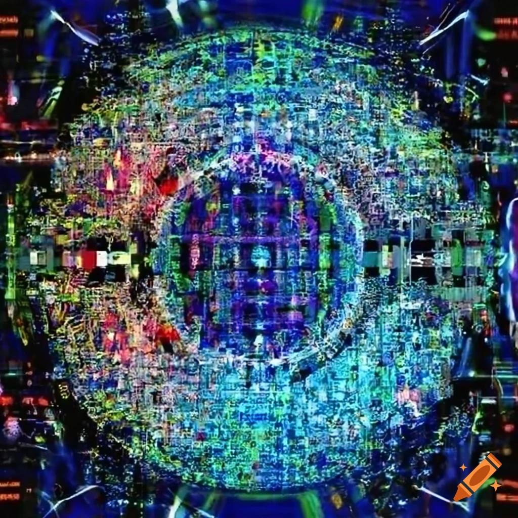 Graphic representation of cyberspace and data flow on Craiyon