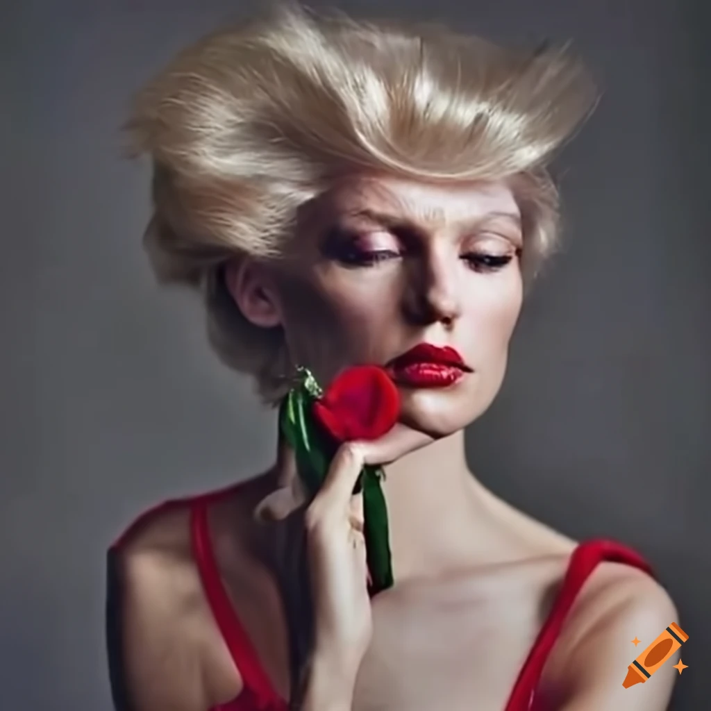 Satirical depiction of a public figure in a dress riding a bicycle with ...