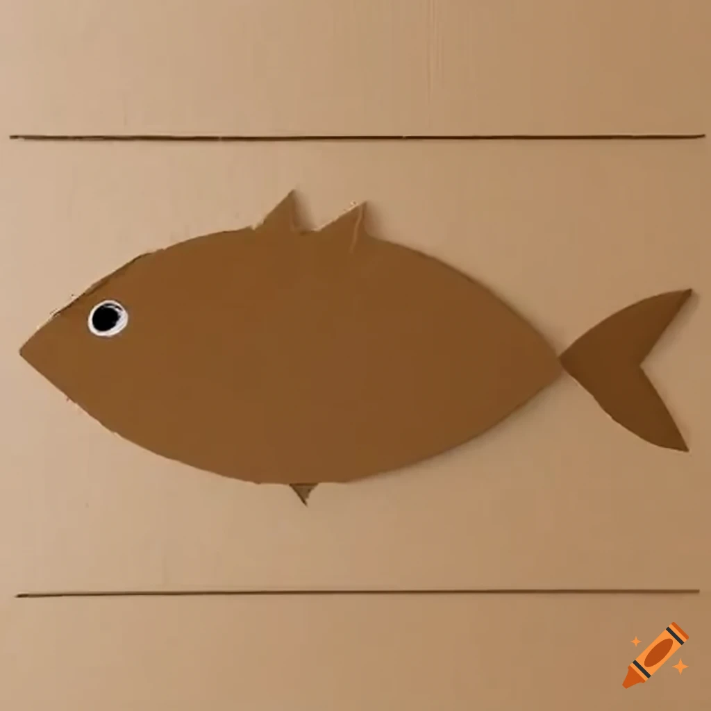 Cardboard packaging with a fish cutout on Craiyon