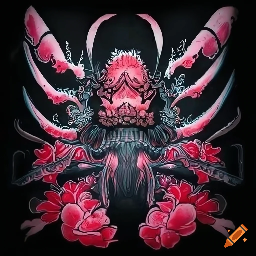 Japanese anime-style spider tattoo design with cherry blossoms and ...