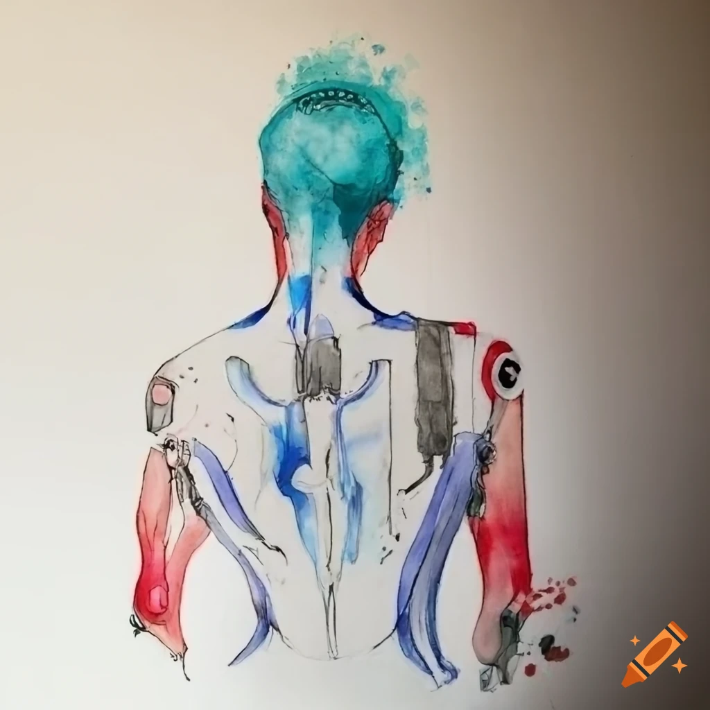 Young man cyborg in a white high-tech bodysuit with cyan hair, inspired ...