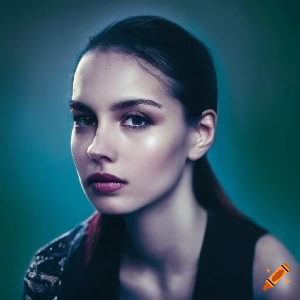 Portrait of a fashion model in a crop top blending technology and ...