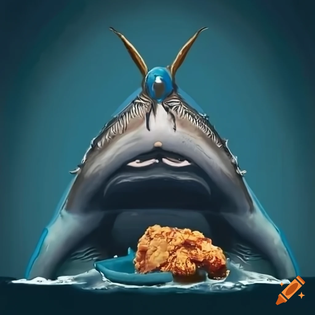 Whimsical image of a humpback whale wearing a viking helmet eating ...