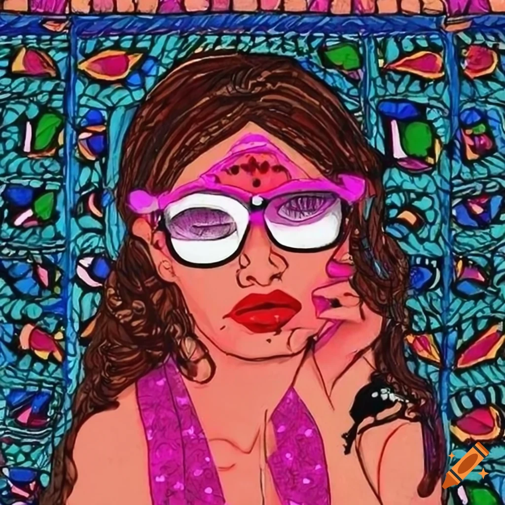 Quirky funky illustration of a Gen Z girl with pink shading and ...