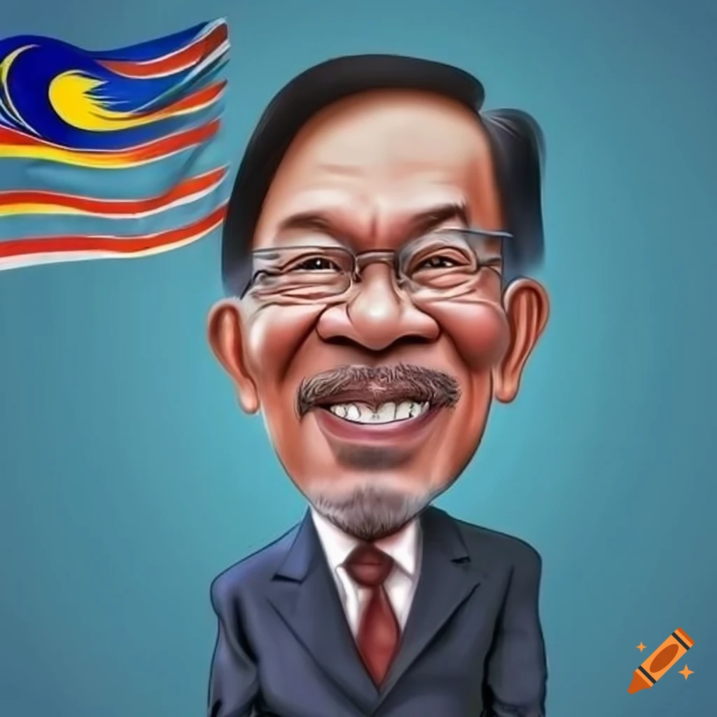 Caricature of Mr. Anwar Ibrahim with Malaysia flag on Craiyon