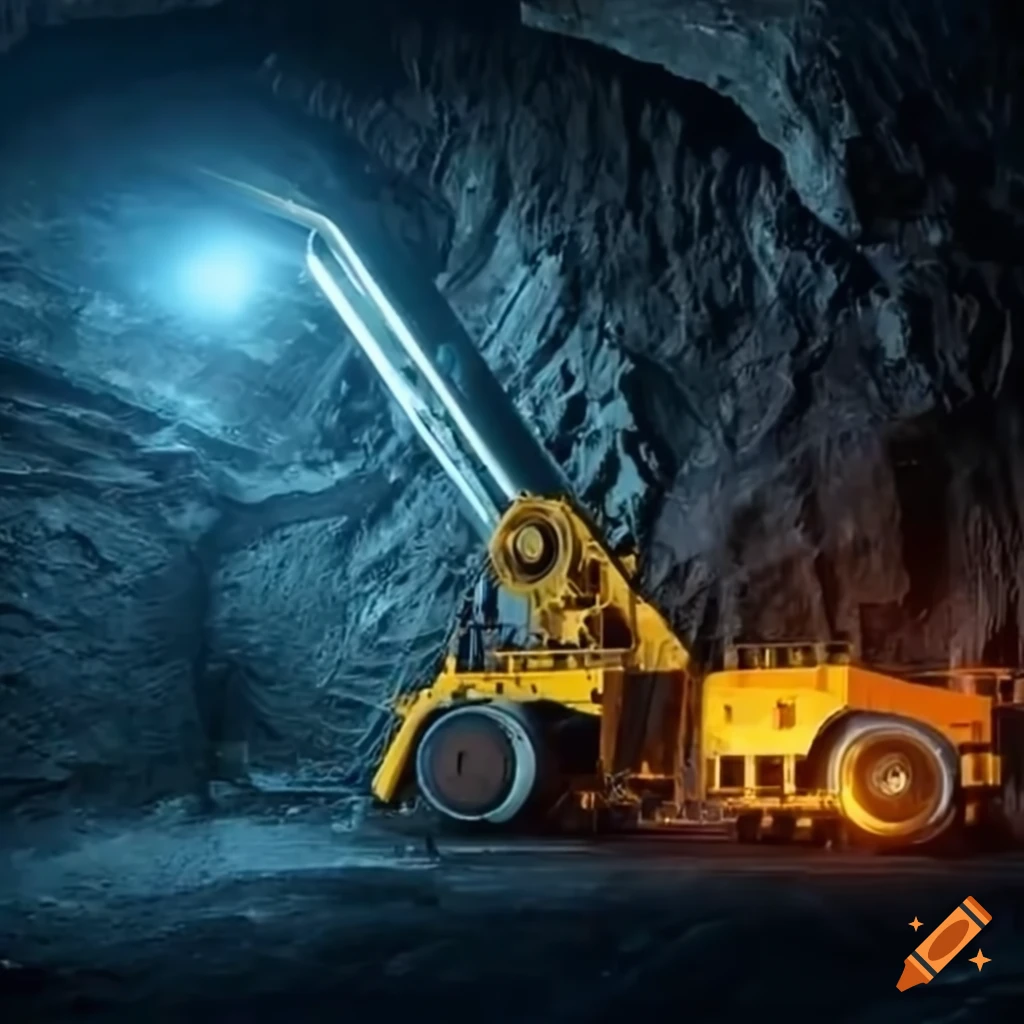 Futuristic mining drill rig powered by batteries in a mine on Craiyon