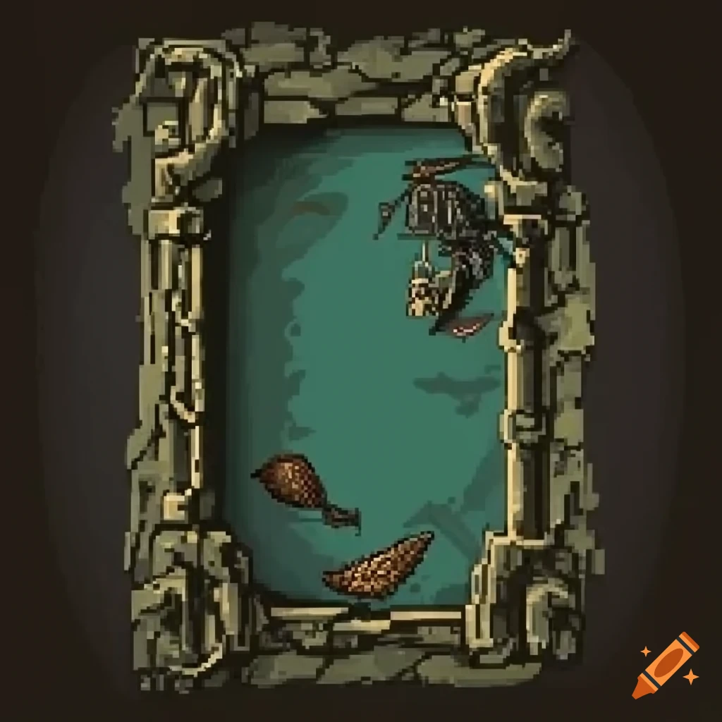 Eerie fishing rod and haunted fishes in RPG 2D pixel medieval style ...