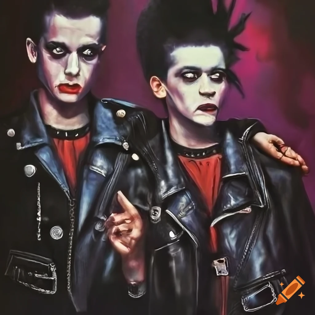 1980s vhs horror movie-inspired painting of rockabilly punk brothers in ...
