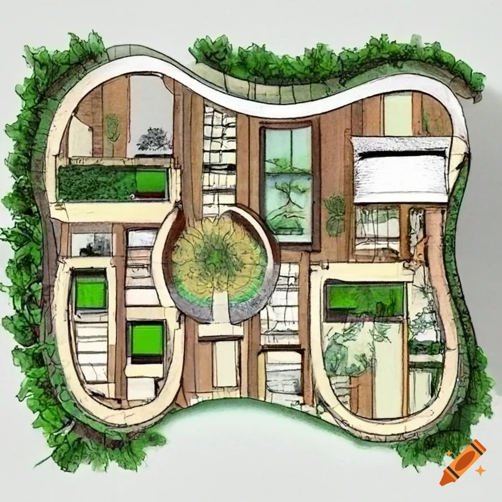 Architectural rendering of design elements for biophilic design ...