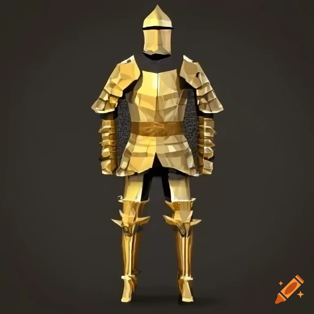 Small golden knight in low poly style armor, T pose, front facing on ...
