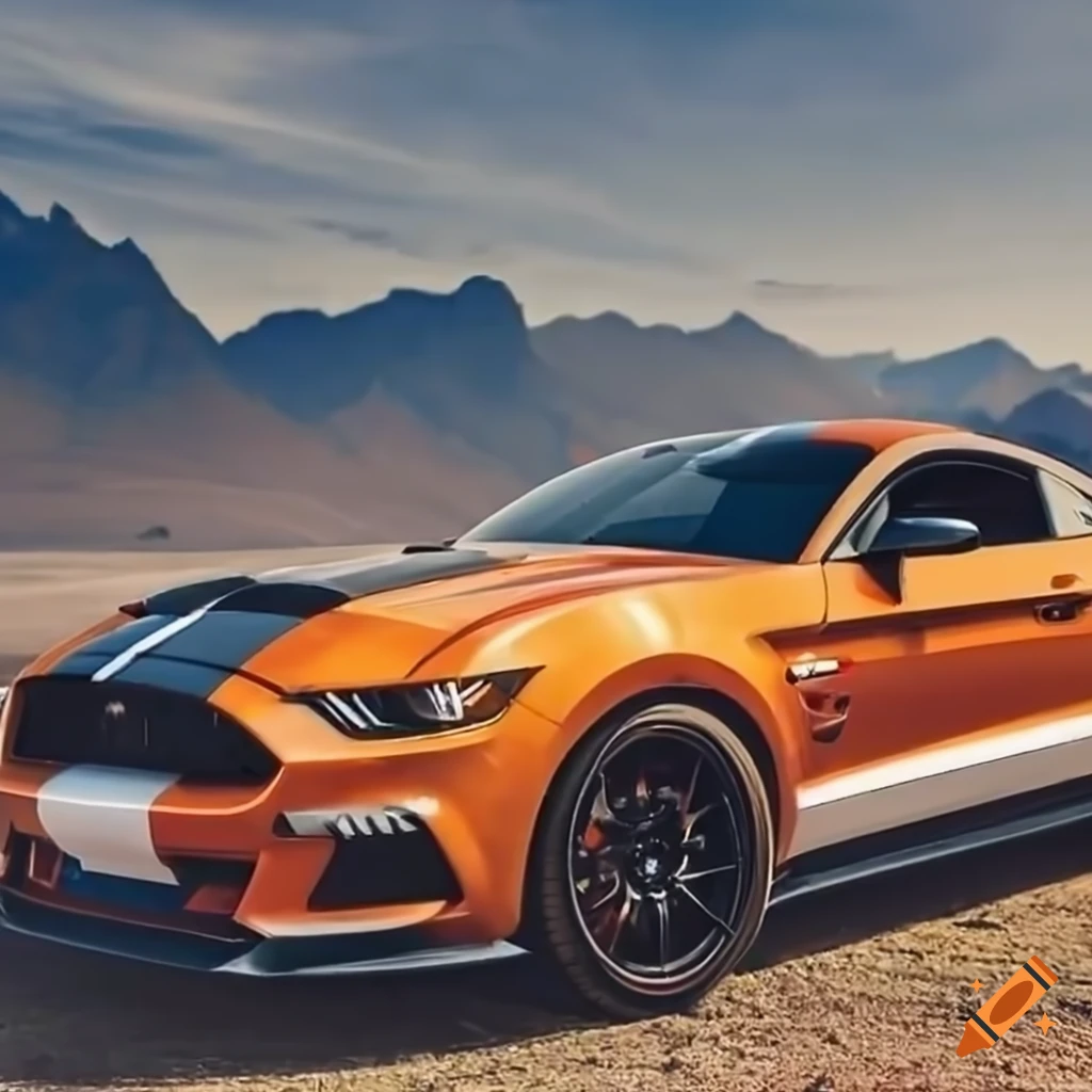 Sleek mustang gt500 with vibrant orange and white paint details driving ...