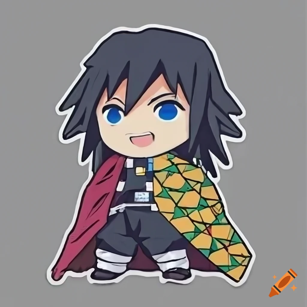 Chibi drawing of Demon Slayer Giyu Tomioka smiling on Craiyon