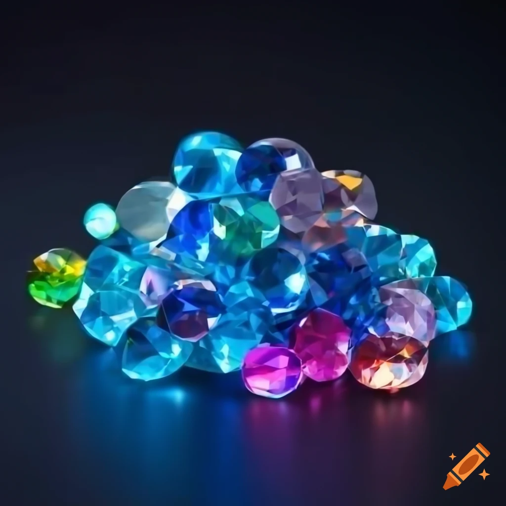 Sparkling gemstones in different sizes and vibrant colors on mirror on ...