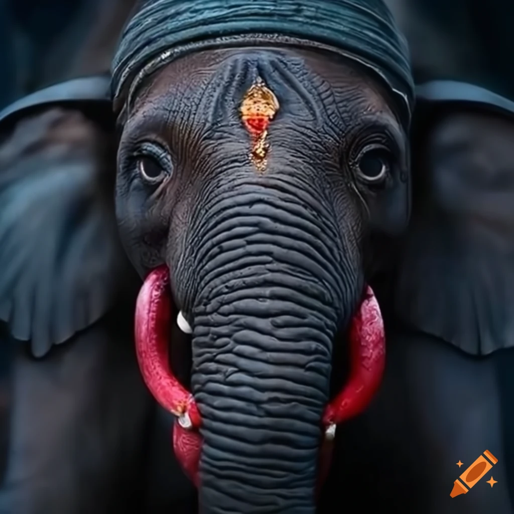 Elephant with Ganesha motif in hyperrealism style on Craiyon