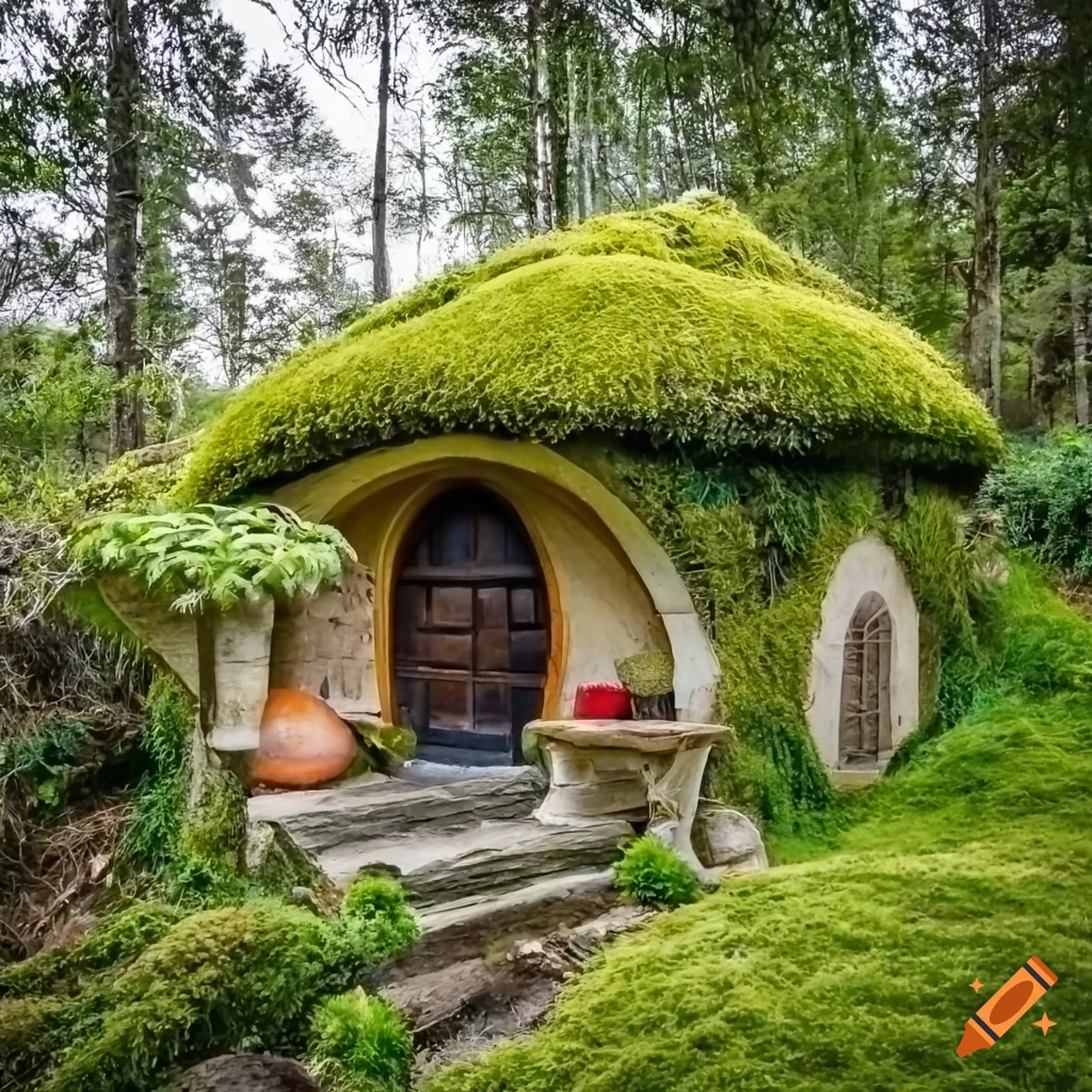 Mossy and cozy hobbit mushroom fairy house in a natural setting on Craiyon