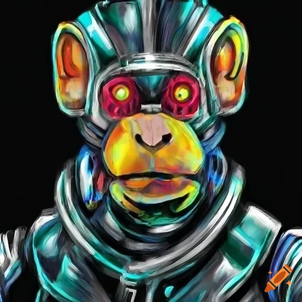Futuristic robot monkey in shiny metallic armor on Craiyon