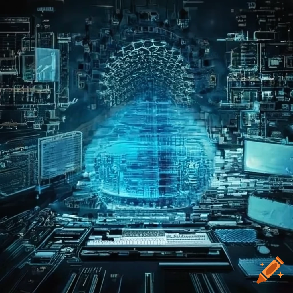 Intricate diagram illustrating computer virtualization concept on Craiyon