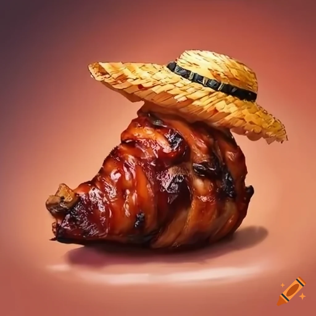 Grilled pork knuckle with Luffy's straw hat in anime style on Craiyon