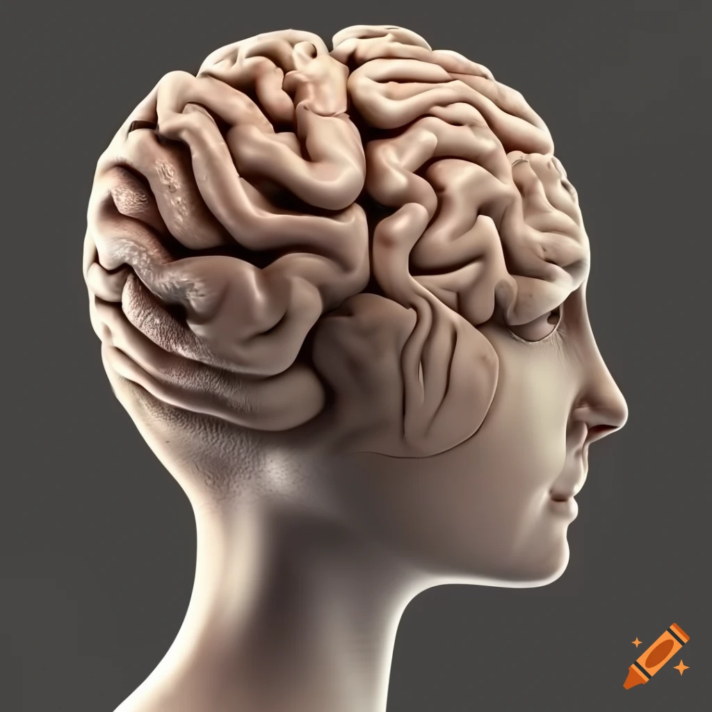 Elaborate 3D model of human brain with walnut texture on Craiyon