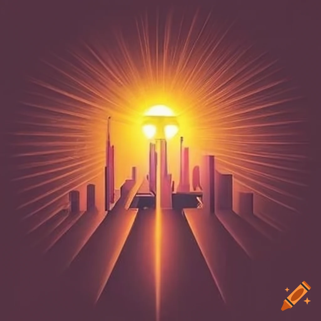 Stylized sun radiating energy for sunfire city and renewable energy on ...