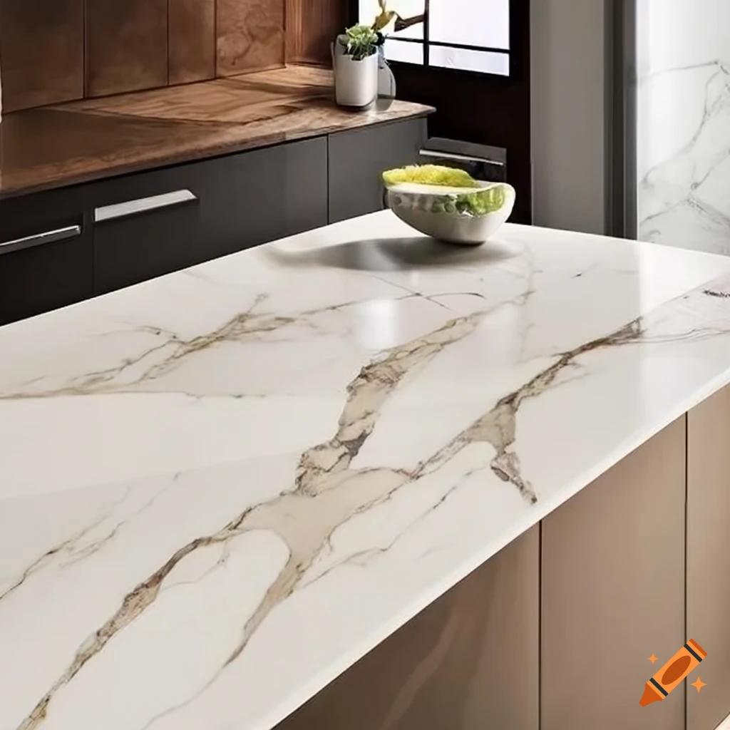 Calacatta color porcelain stoneware countertops for kitchen interiors ...