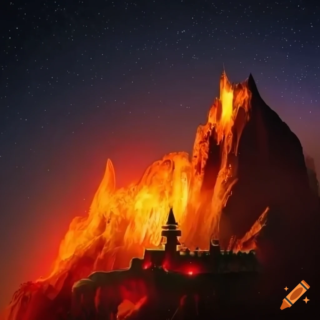 Star Wars castle on a mountain with wildfire glow, stars, and spaceship ...