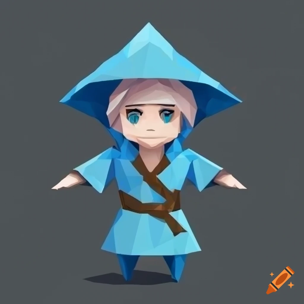 Small medieval mage in blue robe in low poly style with a chibi design ...